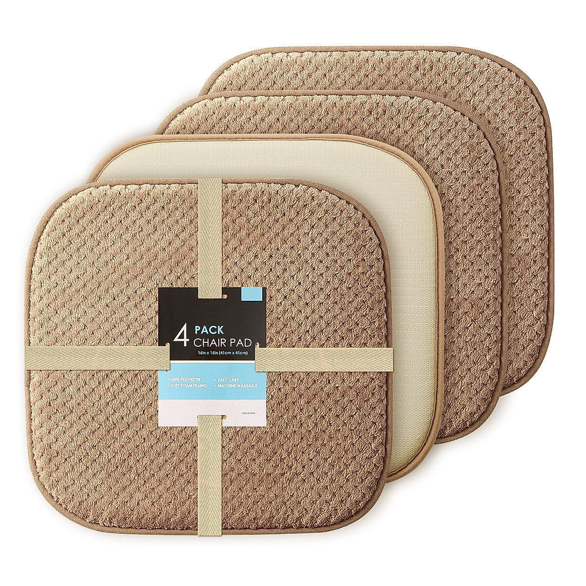 BSAOUTZ Seat Cushions for Dining Chair 4 Pack, 16×16 Kitchen Chair Cushions, Non Slip Washable Chair Pad for Kitchen Chair, Rocking Chair, Outdoor Chair, 16x16 Taupe