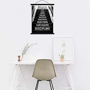 Motivational Wall Art Decor with Hanger - Inspirational Growth Positive Mindset Quotes - Office Decor Artwork Inspiring Success Affirmations - Money Hustle Pictures (Success Stairs) | 12''x16''