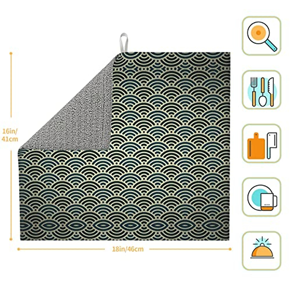 Japanese Pattern Printed Drying Mat For Kitchen Ultra Absorbent Microfiber Dishes Drainer Mats Non-Slip Silicone Quick Dry Pad - 18 X 16inch