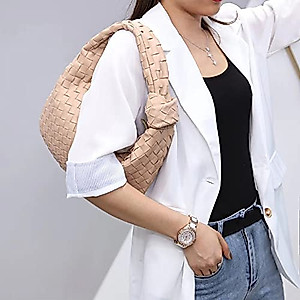 BOYIDAI Woven Bag Women Leather Tote Bag Lady Crossbody Hobo PU Handbag (Color : Khaki)