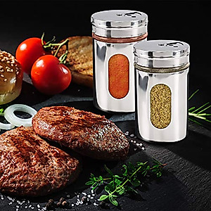 Accmor 2pcs Salt and Pepper Shakers,Stainless Steel Shaker for Salt Powder Sugar Cinnamon Pepper, Spice Dispenser with Adjustable Pour Holes,Silver