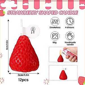 MTLEE Set of 12 Strawberry Candle Strawberries Shaped Scented Candle Mini Fruit Soy Wax Candle Decorative Cute Candle for Birthday Bath Spa Aesthetic Party Wedding Gift Home Decor Stress Relief, Red