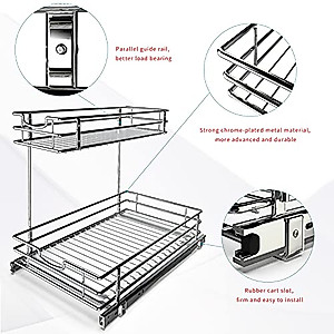 Bextsrack Under Sink Cabinet Organizer Storage with 2 Tier Pull Out Sliding Shelf with Protective Shelf Liners for Kitchen Bathroom Cabinet, 12.2Wx16.5Dx14.5H-Inch