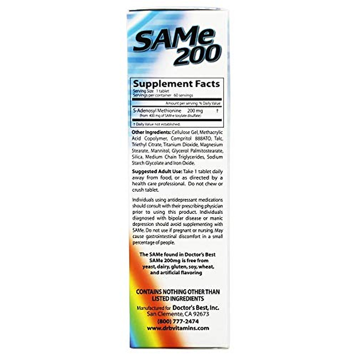Doctor's Best SAMe -- 200 mg - 60 Enteric Coated Tabs