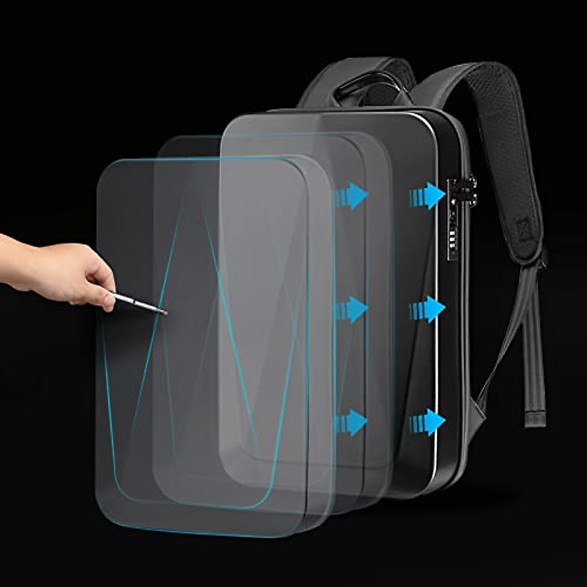 JUMO CYLY Anti-Theft Hard Shell Laptop Backpack, Waterproof Travel Backpack with USB Slim Gaming Computer Bag with Lock For 17 Inch