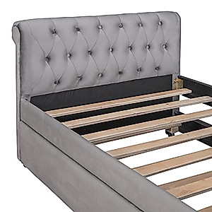 LCH Twin Size Daybed, Upholstered Daybed with Trundle, Wood Daybed Twin Size, Sofa Bed for Bedroom,Livingroom, Wood Slat Support Day Bed Frame,Easy Assembly,No Box Spring Needed,Grey