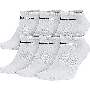 NIKE Unisex Performance Cushion No-Show Socks with Band (6 Pairs), White/Black, Large