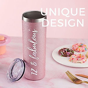 Onebttl Birthday Gifts for 12 Year Old Girl -12 & Fabulous - Tween Girl Gifts, Unique Design 20oz Skinny Tumbler, Novelty 12th Birthday Gifts for Girls, Card & Package Included - Pink