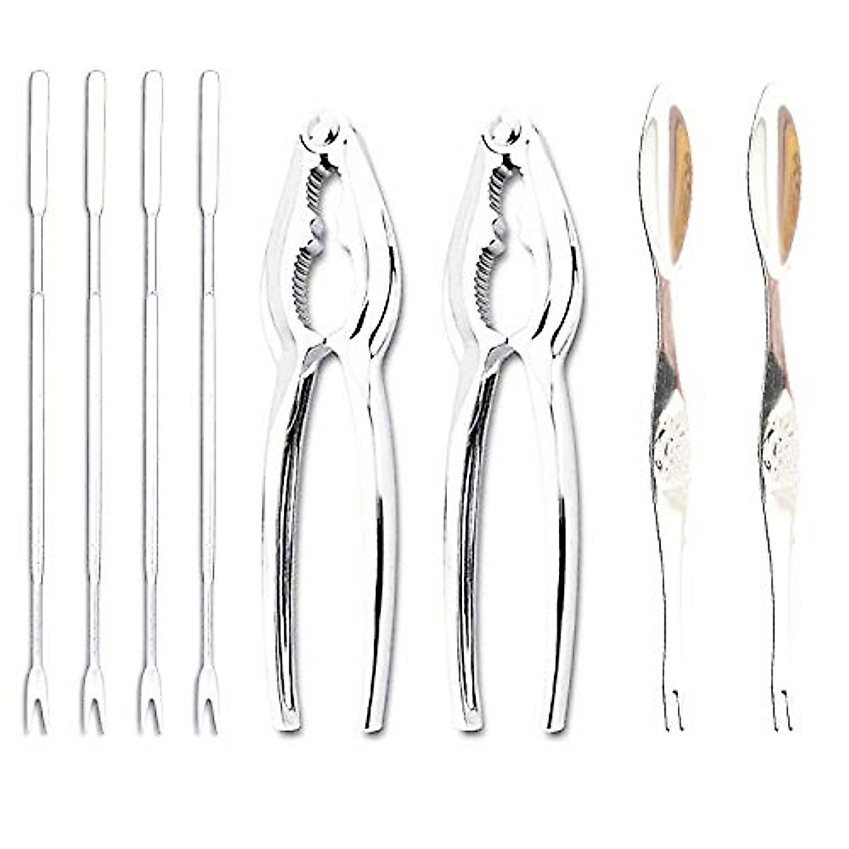 Crab Cracker Tool 8Pcs Stainless Steel Seafood Crackers Forks Nut Cracker Set Lobster Crackers Crab Leg Picks and Forks Seafood Tools Set (Style Two)
