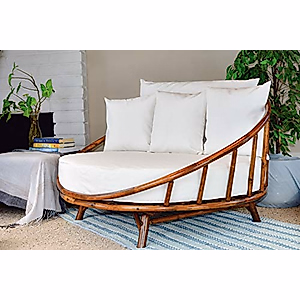 ZEW Bamboo Round Daybed Outdoor Indoor Large Accent Sofa Chair Lawn Pool Garden Seating with Cushion and Pillows Sofabed, Espresso