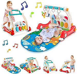 VATOS Baby Play Gym, Baby Learning Walker Activity Gym Mat with Play Piano, 4 in 1 Einstein Play Mat with Musical Lights Rattle Teething Toys, Best Gift for Baby Toddler Infants 3 6 9 12 Months