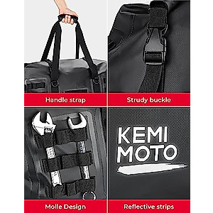 KEMIMOTO Motorcycle Dry Bag 50L, 500D PVC Waterproof Duffel Bag Motorcycle Luggage Travel Tail Bag Back Seat Rack Trunk Bag Comapatible with Touring Adventure for Motorcycle Trip Camping Rainproof