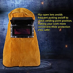 Leather Welding Helmet, Welding Helmet Protection Mask Work Cap with Auto Darkening Filter Lens, Heat Resistant Breathable Full Protective Gear Welder Hood