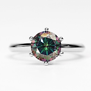 Michooyel 2ct Round Cut Moissanite Engagement Ring for Women Rainbow color Moissanite VVS1 Classic 6 Prongs Setting Solitaire Sterling Silver Women Rings