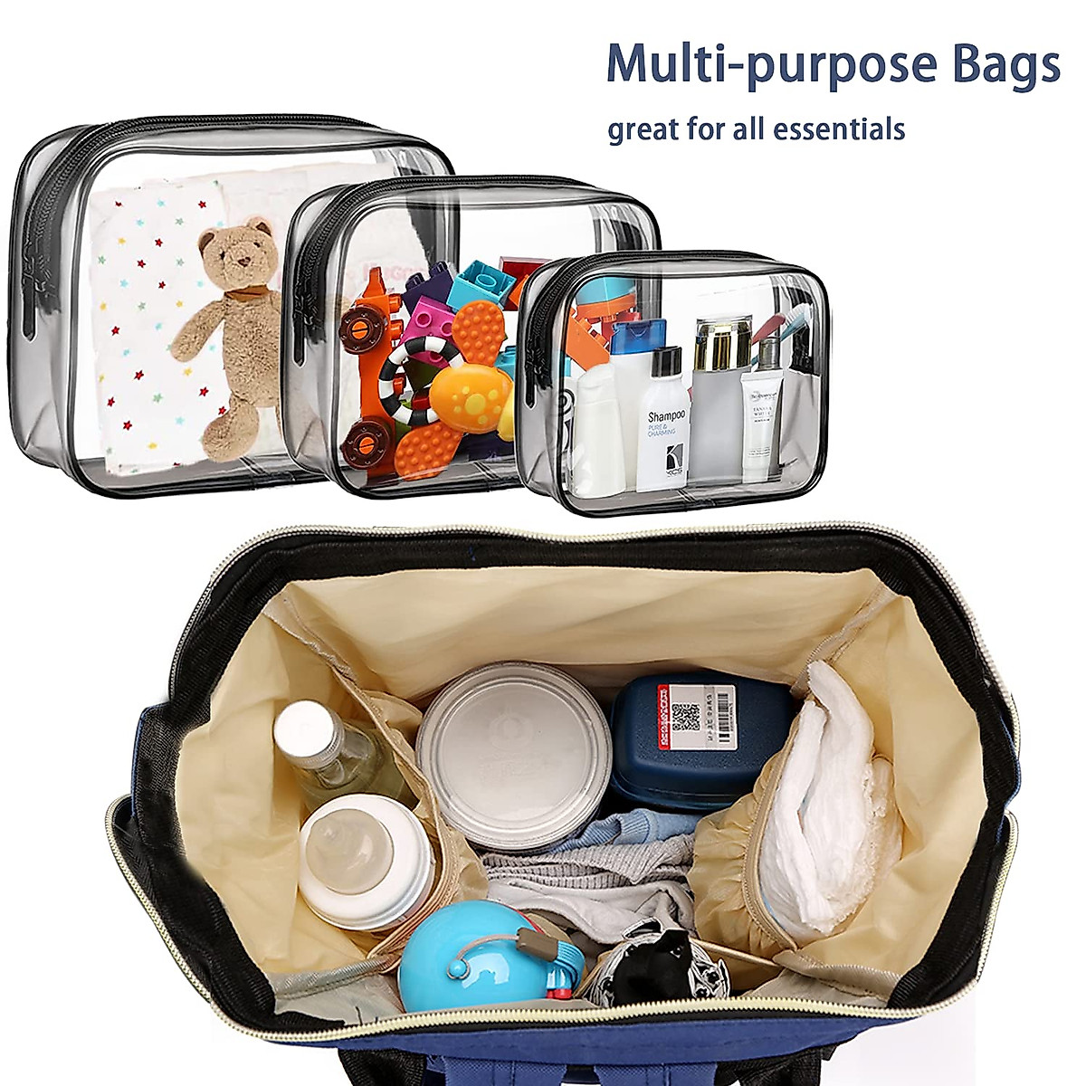 Diaper Bag with Organizing Pouches, Nappy Bags Handbag Multifunction Diaper Bag for Baby Care Travel Backpack Large Capacity Blue