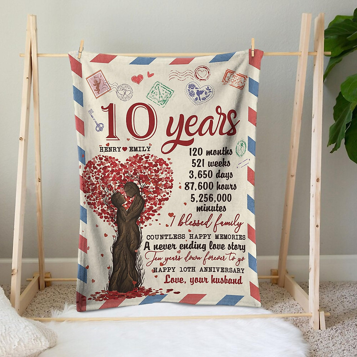MUCHNEE Personalized 10th Wedding Anniversary Throw Blanket, Happy 10th Wedding Blanket Gifts for Couple, Romantic Marriage Gifts for Wife Husband Him Her on Birthday Valentines Day Christmas