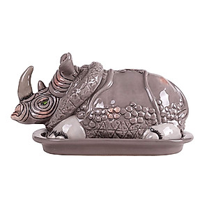 Blue Sky Ceramic 7.5"X4.75"X4" Rhino Butter Dish