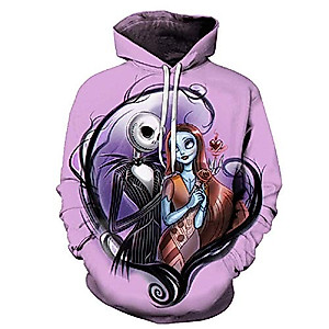 Adult Jack & Sally Skellington Hoodie Animation 3D Paint Pullover Christmas Sweatshirts XL