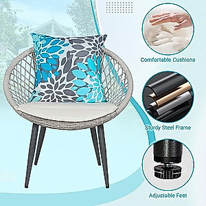 Leasbar 3 Piece Patio Bistro Furniture Set PE Rattan Conversation Chairs Glass Top Table Outdoor Patio Chair with Soft Cushions All-Weather Widening Patio Furniture Set for Backyard Balcony Deck