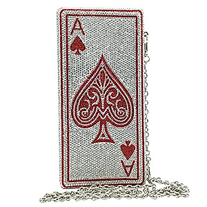 Novelty Poker Card Ace Of Hearts Evening Bags and Clutches for Women Crystal Clutch Bag Rhinestone Handbags Party Purse (Small, Heart A)