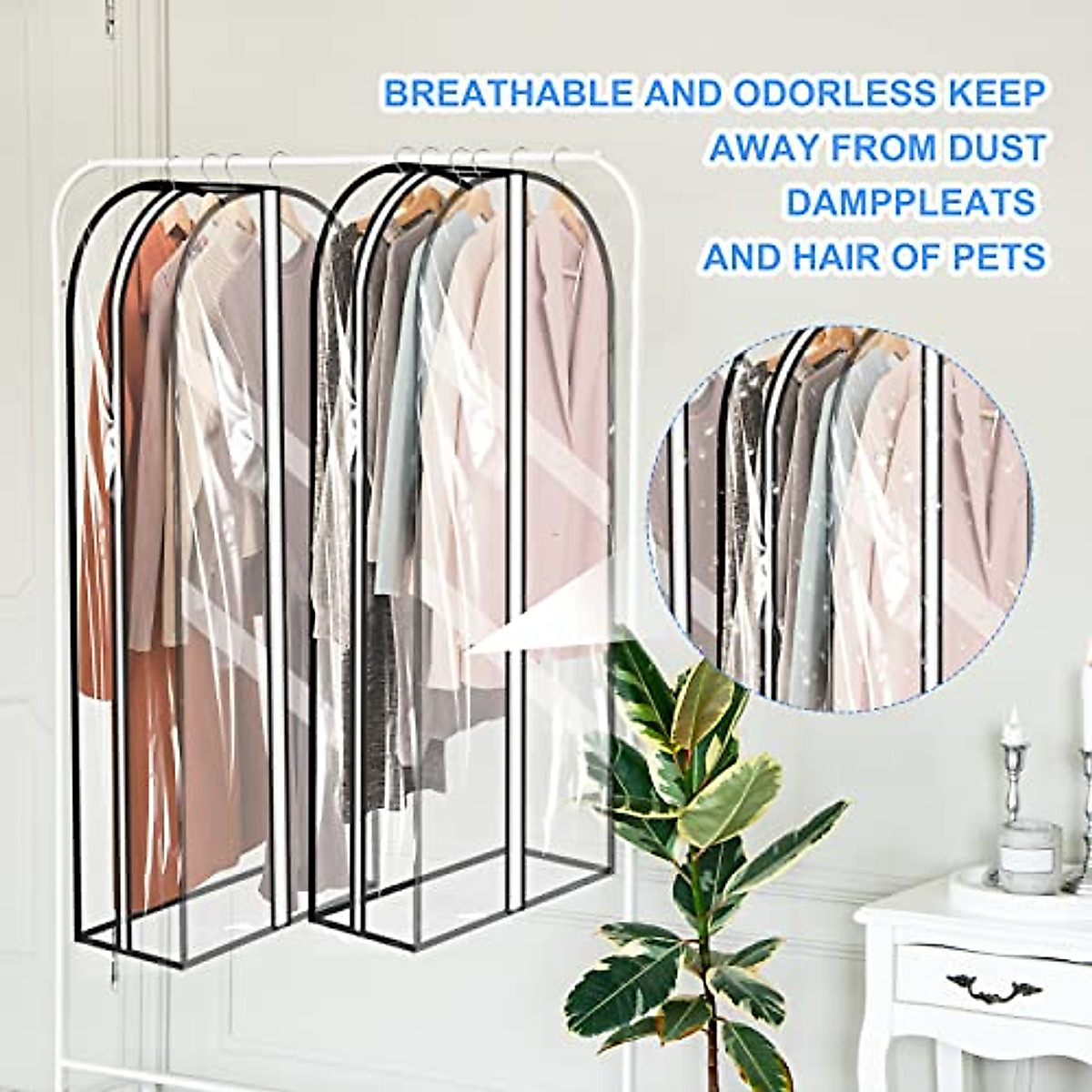 40" Garment Bags for Hanging Clothes Storage with 12" Gussetes, 3 Pack Double Zip Closure Clear Dust Storage Cover, Moving Bags for Coat Jacket Sweater Shirts - 40*24*12 inch