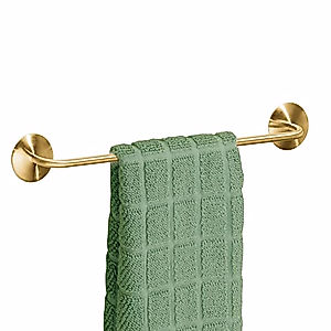 mDesign Metal Self Adhesive Towel Rack Hanger - Easy Mount Towel Bar - Stick On Towel Rod for Kitchen Walls, Cabinets, Door, or Mirrors - Use for Hand, Dish, Tea Towels - Omni Collection - Soft Brass