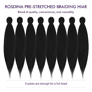 ROSDINA Pre-stretched Braiding Hair - 30 Inch 8 Packs Natural Black Super Long Braiding Hair For Twist or Box Braids, Yaki Texture Hot Water Setting Synthetic Braiding Hair Extensions (30 Inch, 1B-8P)