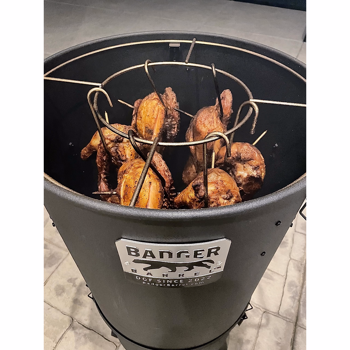 Badger Barrel BBQ - 16" Drum Style Smoker | 2-Tier BBQ Hibachi Grill | Includes 6 hooks, Hanging Rack, Grill Grate and More | Badgers Not Butterflies