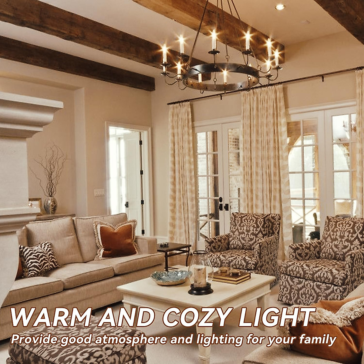 TJOY LED Candelabra Bulbs Dimmable, 60W Equivalent Chandelier Light Bulbs, 4.5W 2700K Warm White, 500LM, E12 Base, B11 Vintage LED Filament Clear Glass Candle Bulb for Ceiling Fan, Chandeliers,12 Pack