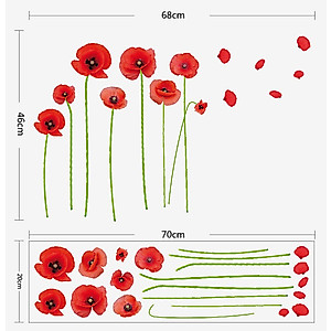 Esmee DIY Red Poppies Beautiful Flowers Vines Stick Wall Decals, Living Room Bedroom Children Room Nursery