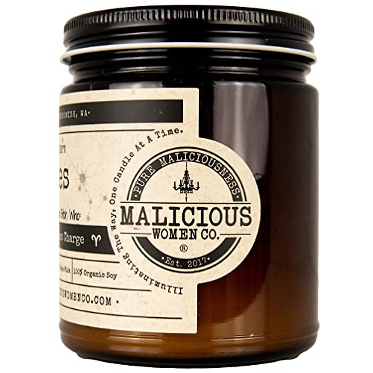 Malicious Women Candle Co - Aries The Zodiac Bitch - Fearlessly Takes Charge, A Hot Mess (Red Hot Cinnamon), All-Natural Organic Soy Candle, 9 oz