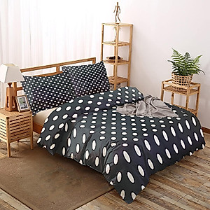 Zpryzmia Polka Dot Duvet Cover King Size Microfiber Duvet Cover Black Bedding Sets, 3 Pieces Ultra Soft Modern Art Duvet Covers with Zipper (King)