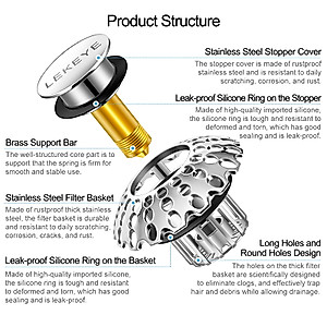 LEKEYE Tub Stopper with Shower Drain Hair Catcher | Pop-up Bathtub Plug with Strainer for 1-1/2" to 1-3/4" Bath Drain Hole