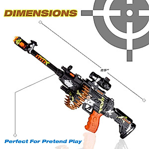 Light Up Toy Machine Blaster - Scope, Stand and Carrying Strap Flashing Lights, Sounds and Unique Revolving Rounds - Toys for Boys Combat Military Mission Toy - Birthday Gifts for Kids - Playo