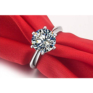 TenFit Jewelry 6 Prongs Elegant 4ct Round Cushion Cut Solitaire Halo Simulated Diamond Anniversary Wedding Ring