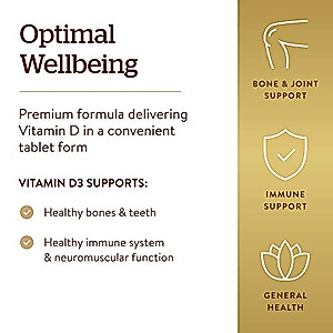 Solgar Vitamin D3 (Cholecalciferol) 25 mcg (1000 IU) - Helps Maintain Healthy Bones & Teeth - Immune System Support - Non-GMO, Gluten Free, Dairy Free, Kosher - Unflavored, 180 Count