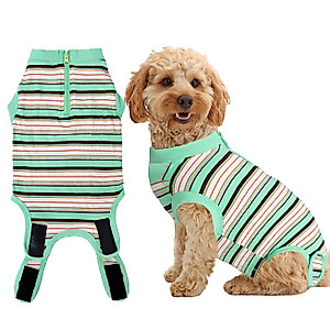 Wabdhaly Dog Surgery Recovery Suit,Surgical Recovery Suit for Medium Female Dgos Spay,Zipper Closure,Combed Cotton Breathable Onesie,Multi Green Striped M