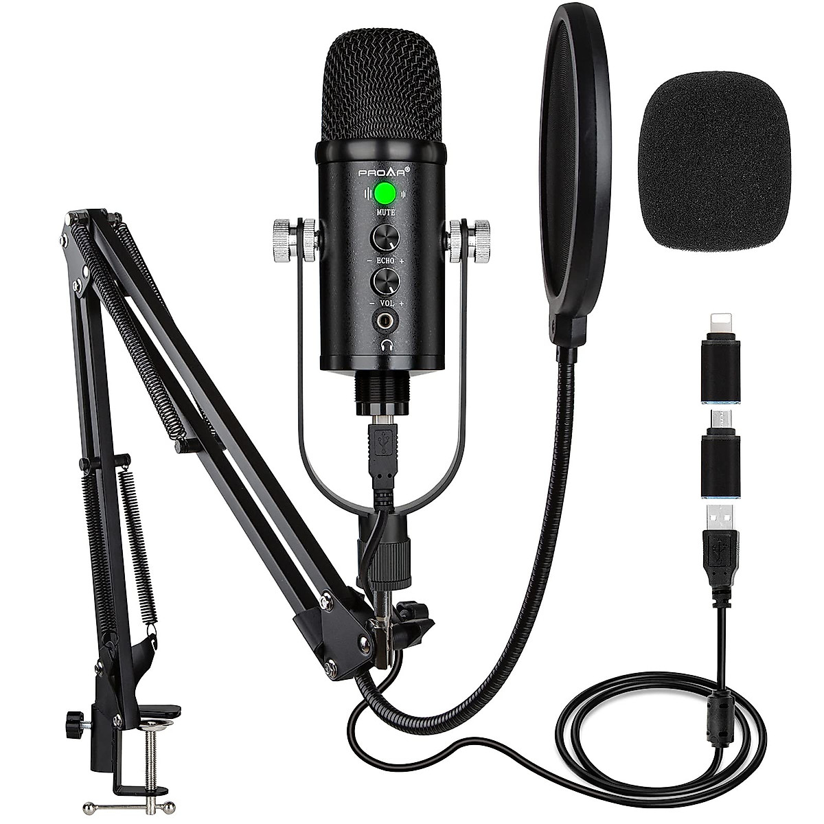 USB Microphone Condenser Computer PC Gaming Mic Podcast Microphone Kit for Streaming,Recording,Vocals,ASMR,Voice,Cardioid Studio Microphone for Phone/Pad/Android/MAC/Laptop/PS4/USB C Phone,YouTube