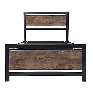 Metal Twin Bed Frame with Headboard, Bed Frame for Men Black Metal Bed Frame with Headboard and Footboard No Box Spring Needed 77.5 Inch