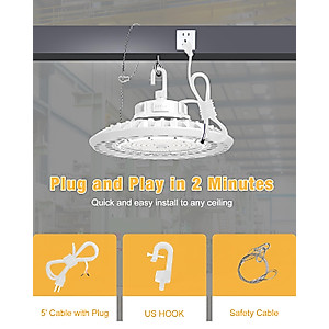 240W LED UFO High Bay Light White 4PACK, High Bay LED Lights 36,000LM 0-10V Dimmable High Bay LED Shop Lights, 5' Cable US Plug, Hanging Hook, Safe Rope, ETL Listed for Warehouse Factory Barn Shop
