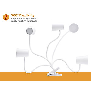 Bostitch Office Adjustable LED Clamp Light, Compact Design, Flexible Neck, Flicker Free, Suction Cups for Stable Installation, White (LED2103)