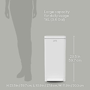 Compost Genie Kitchen Compost Bin, White Stainless-Steel Large, 3.6 Gallon, Indoor Odorless Composting, Hands-Free, Washable Parts, Includes 8 Tear-Off Compostable Bags and 4 Carbon Filters