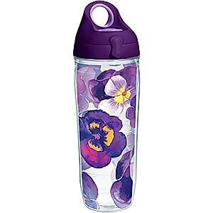 Tervis Plastic Watercolor Pansy Tumbler with Wrap and Purple Lid 24oz Water Bottle, Clear