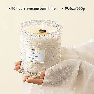 LA JOLIE MUSE Candle Gift for Women, Rose Scented Candle, Wood Wicked Glass Jar Candles for Home Scented, Large Candle, Long Burning Time, 19.4 oz