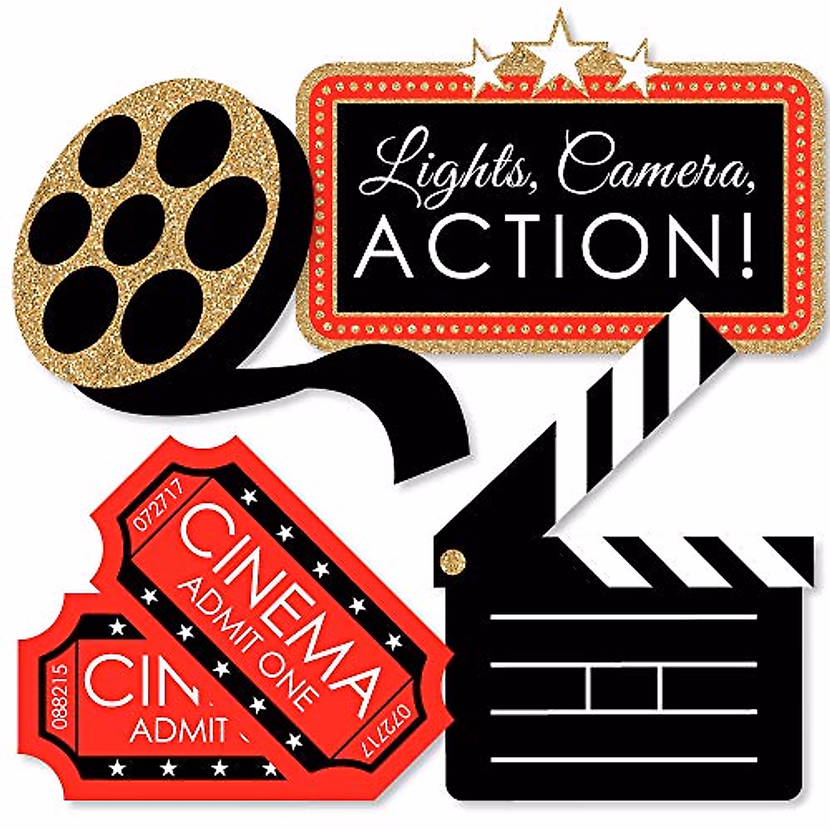 Big Dot of Happiness Red Carpet Hollywood - Clapboard, Movie Tickets and Film Reel Decorations DIY Movie Night Party Essentials - Set of 20