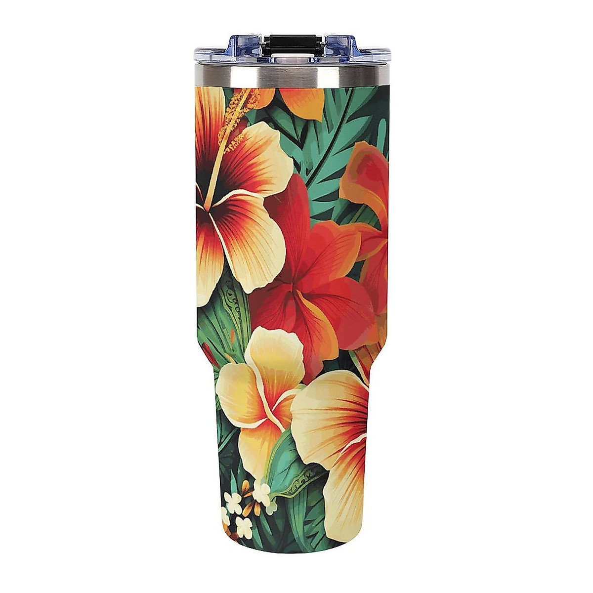LYHVSFJW 40 Oz Tumbler with Handle Straw Hawaiian Style Print Pattern Water Cup with Lids Stainless Steel Water Bottle Travel Insulated Mug Coffee Mug Vacuum Insulated Cup for Daily Use