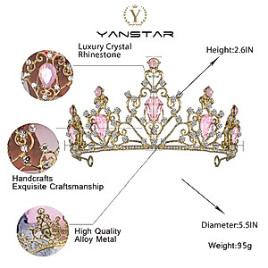 Pink Princess Tiaras for Girls, Gold Crystal Birthday Crown Headband for Toddler Little Girl Big Kid Girl Prom Costume Party