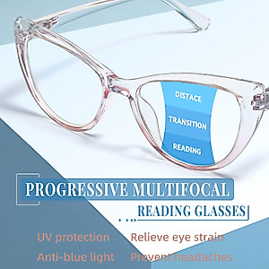 Gaoye 3 Pack Cat Eye Progressive Multifocal Readers+2 Pack Reading Glasses Women, Computer Magnifying Blue Light Blocking Readers Anti Glare (A1 5 PACK MIX, 1.5, multiplier_x)