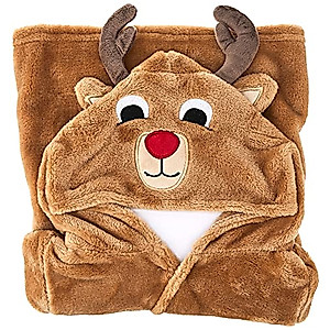 Hudson Baby Unisex Baby Plush Animal Face Bathrobe, Boy Reindeer, 0-9 Months