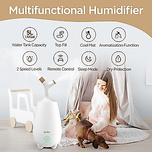 Humidifiers for Large Room 5L Ultrasonic Cool Mist Humidifier for Bedroom Cute Humidifier Ultra Quiet Top Fill Air Humidifier for Baby Plants with Essential Oil Diffuser and Remote Control, White